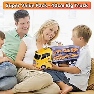 12 in 1 Construction Truck Toys Set for Toddlers, Carrier Truck with 12 Mini Cars for Kids,Transport Trucks Toy with Light and Sound,Christmas Birthday Cars Toy Gift for Boys Age 3-7
