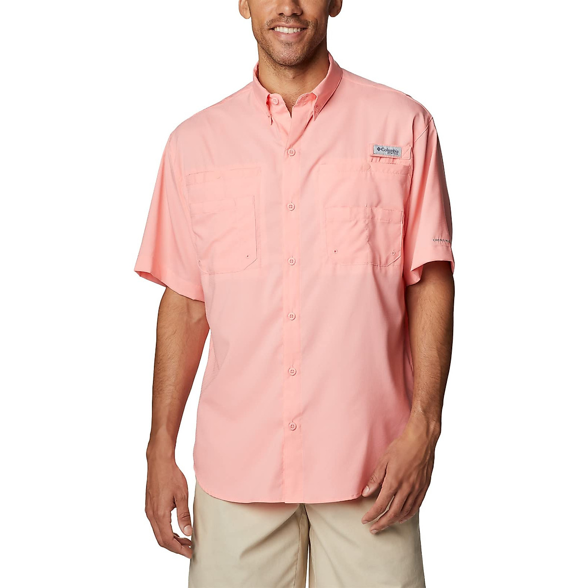 Columbia Men's PFG Tamiami II UPF 40 Short Sleeve Fishing Shirt, Sorbet, Large