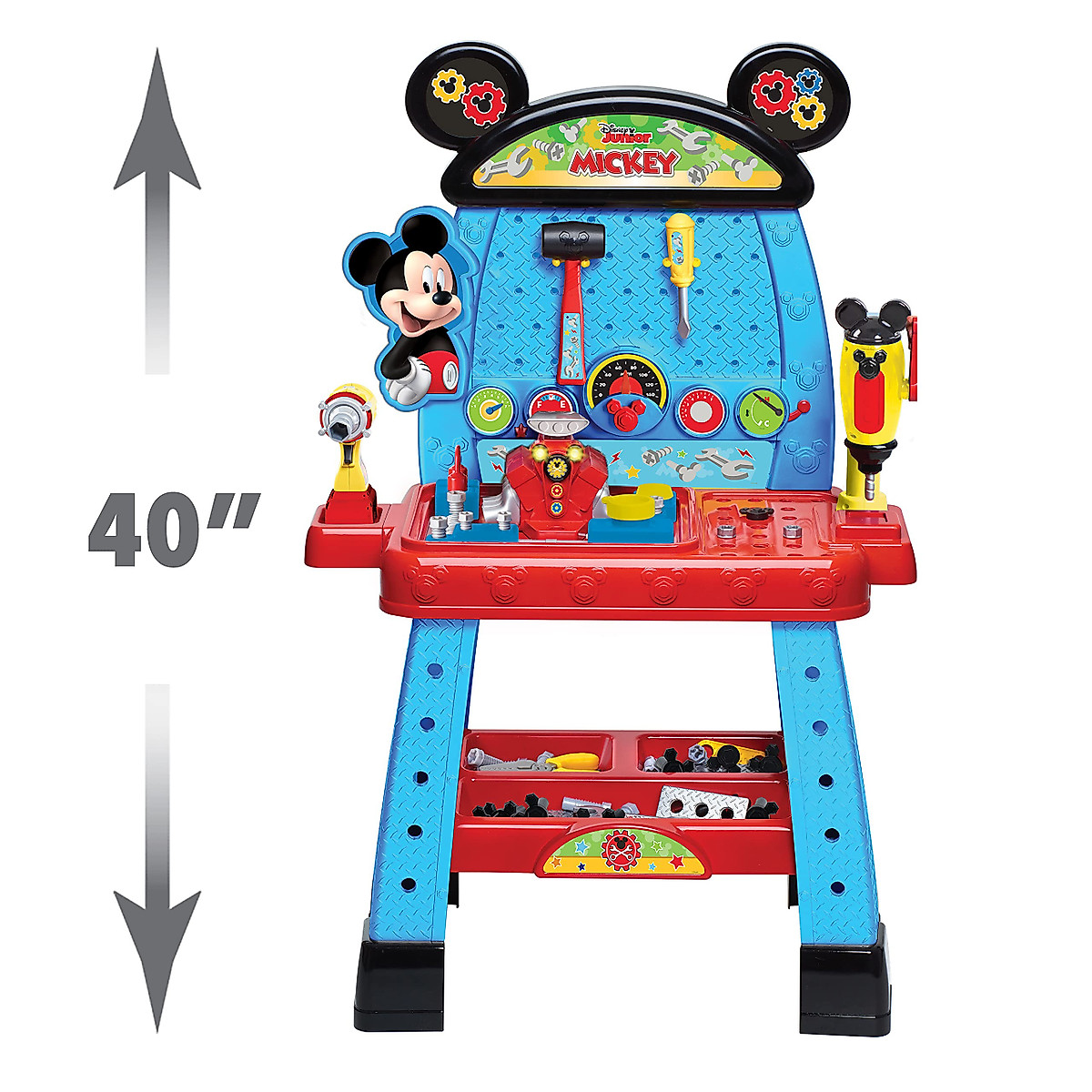 Disney Junior Mickey Mouse Funhouse Workbench, 43-piece Kids Construction Tool Set, Kids Toys for Ages 3 Up, Amazon Exclusive by Just Play