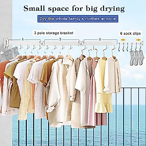 Smitenoon Clothes Drying Rack Wall Mounted Clothes Rack Collapsible Retractable Drying Hanging Racks Space Saver Balcony, Bedroom, Laundry Drying Rack, Bathroom Clothesline - Tri-Fold - White