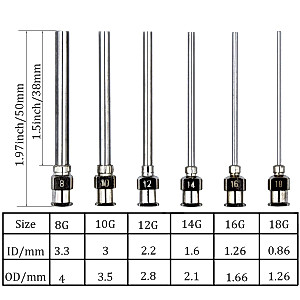 12 Pack Dispensing Needle Set, 1.97inch Stainless Steel Blunt Tip Luer Lock 8, 10, 12, 14, 16, 18 Gauge.