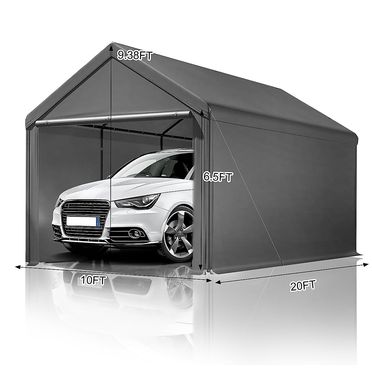 Carport, 10x20ft Heavy Duty Portable Garage, Car Port with Storage Shed, Car Canopy with Removable All-Season Tarp Sidewalls & Doors for Car, Truck, Boat, Party, Grey
