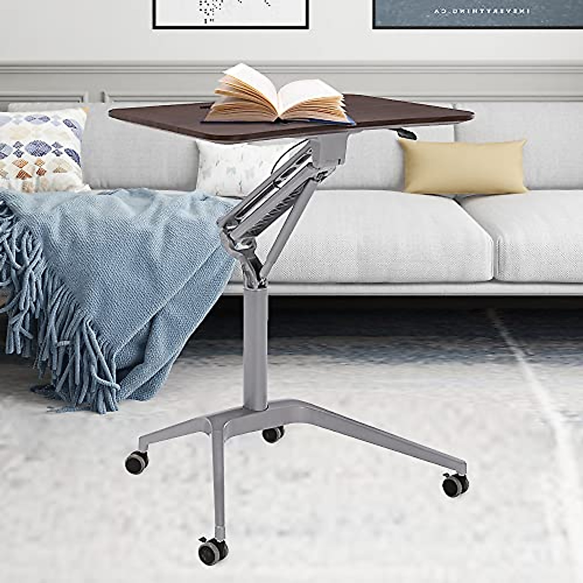 Gdrasuya10 Mobile Standing Desk, Sit Stand Freely Adjustable Computer Desk Height Aluminum Alloy Support Thicker Plate Spacious Table Top with Brake Casters for Office Room Home Use