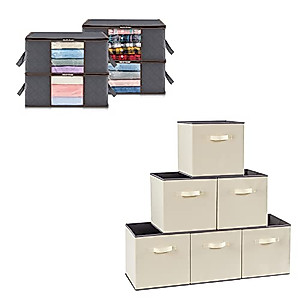 Lifewit 6 Pack 36L Storage Cubes (Light Grey), Bundle with 4 Pack 35L Clothes Storage Bag (Grey)