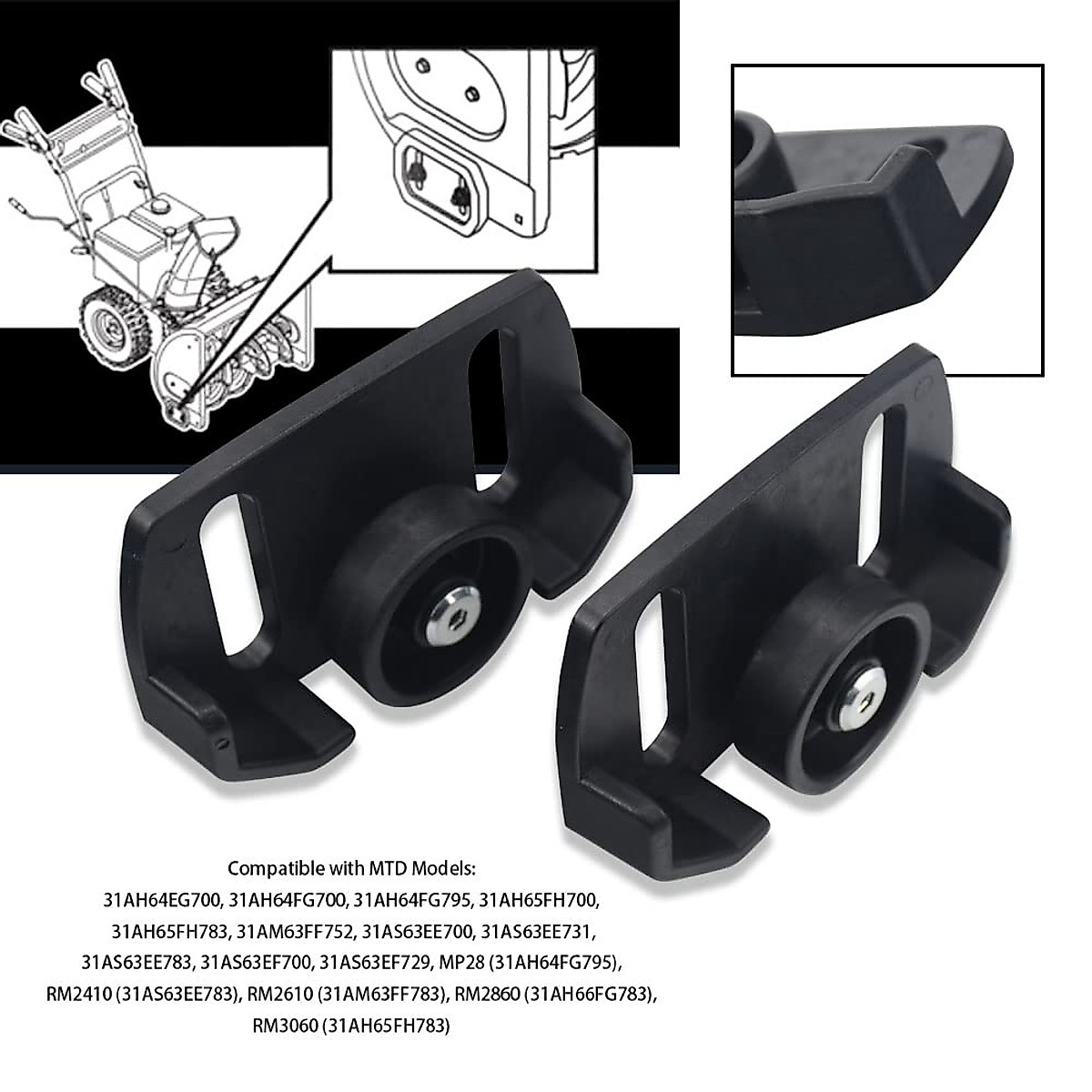 KINTLE 490-241-0038 Universal Rolling Skid Shoes Compatible with MTD/Crafstman Two & Three Stage Snow Blower, Fits for 31AH64EG700, 31AH64FG700, 31AH64FG795 and More, Black