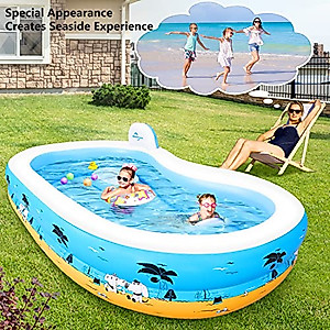 Large Inflatable Pool with Seat, Jhunswen Blow Up Pool for Adults, 100" x 61" x 17" Swimming Pool for Kids with Backrest for Backyard Outside, Family Summer Water Center (Without Pump)