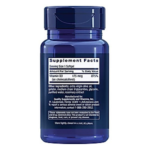 Life Extension Vitamin D3 175 Mcg (7000 Iu) – Promotes Bone Health, Brain Health And Immune Function – Non-gmo – Gluten-free – 1 Daily – 60 Softgels