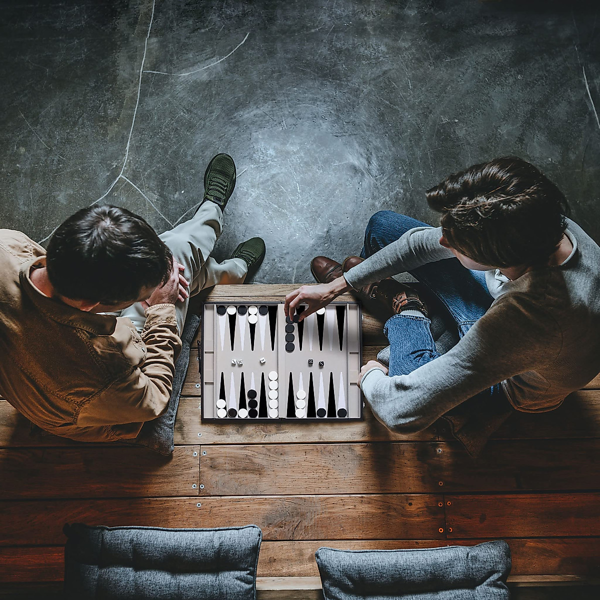 Yellow Mountain Imports Leatherette Backgammon Set, Antalya with Acrylic Checkers and Accessories - 17-inch Folding Board