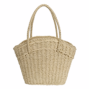 So'each Women's Handbag Wicker Woven Rattan Straw Tote Bag Basket Shoulder Bag Beige