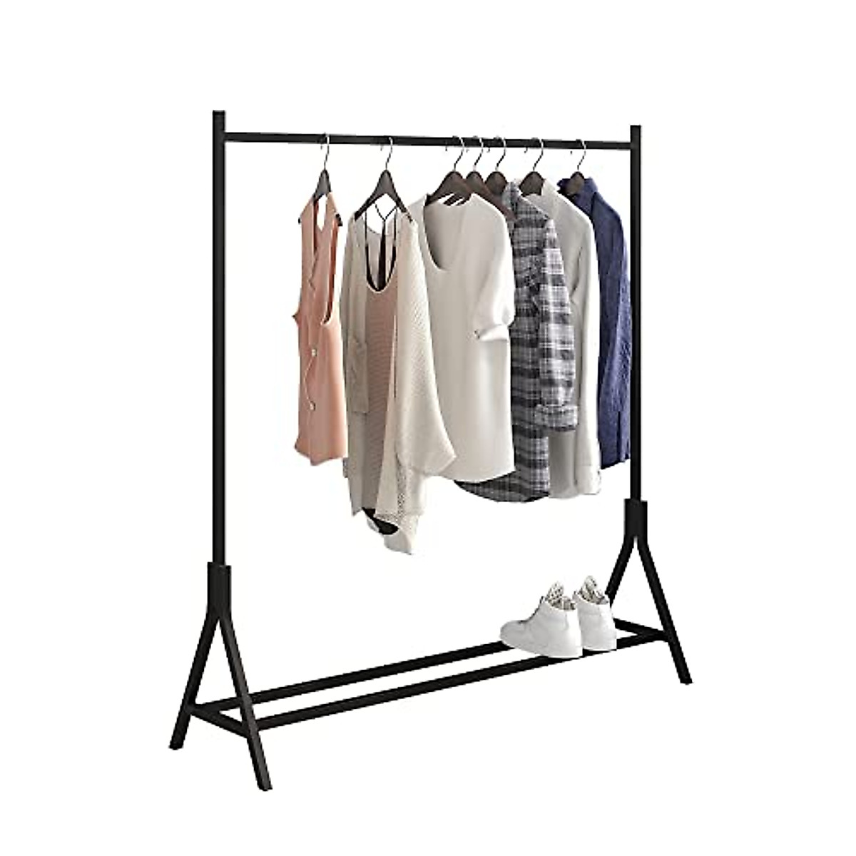Garment Rack Freestanding Hanger Multi-functional Single pole Bedroom Clothing Rack Bedroom, Black