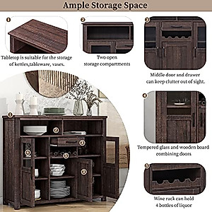 Goohome 47.20" Wine Rack, Retro Style Kitchen Sideboard Cabinet Buffet Table with Storage Drawers & Adjustable Shelves, for Living Room Entryway, Espresso