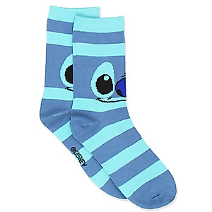 Disney Lilo & Stitch Women's 3 pack Crew Socks (Large (9-11), Stitch White/Blue)