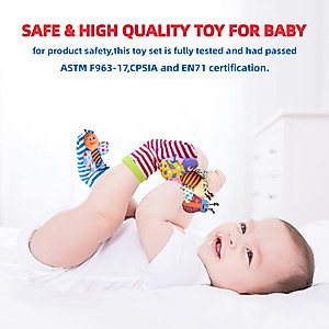 Baby Rattle Toys Soft Foot Finder Socks Wrists Rattles Ankle Leg Hand Arm Bracelet Activity Rattle Baby Shower Present Essentials for Neborn Baby Infant Boy Girl Bebe (4pcs-B)