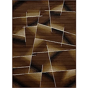 Champion Rugs Indoor Abstract Lines Brick Geometric Fabric Brown Area Rug Carpet (7’ 8” X 10’ 8”)