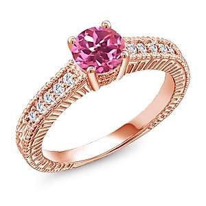 Gem Stone King 1.65 Ct Pink Mystic Topaz G-H Lab Grown Diamond 18K Rose Gold Plated Silver Engagement Ring (Size 5)