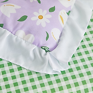 3 Pieces Crib Bedding Set Baby Ruffle Quilted Comforter with Fitted Sheet and Bed Skirt - Cute Ruffled Shabby Chic Baby Bedding Soft Blanket Design Purple with White Floral