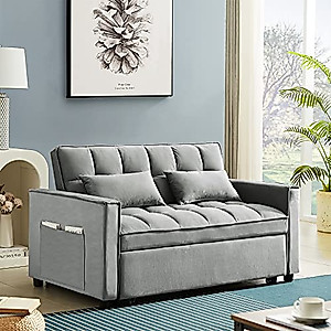 Holaki Convertible Velvet Sleeper Sofa Bed, 55.2" Velvet Loveseat Sofa Modern Pull Out Sofa Bed Lounge Chaise Armchair with Adjustable Backrest,2 Lumbar Pillows,Small Couch for Home Office,Grey