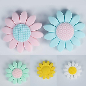 Arakierst 12pcs Silicone Sun Flower Pearl Bead Silicone Flower Shape Beads for DIY Beading Mom Nursing Necklace Accessories