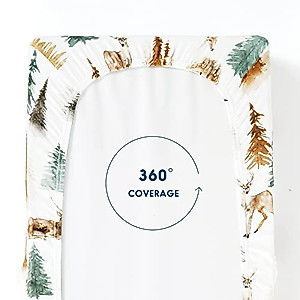 GRSSDER Stretch Ultra Soft Jersey Knit Changing Pad Cover Set 2 Pack, Change Table Pad Covers Fit 32"/34" x 16" Pads Safe and Snug, Stylish Jungle Deer Pattern for Baby