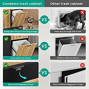 Condemo Tilt Out Trash Can Cabinet, 10 Gallon Trash Bin Cabinet with Drawer, Modern Recycling Storage Cabinet for Kitchen, Dining Room, Laundry, Brown and Black (No Trash Can)