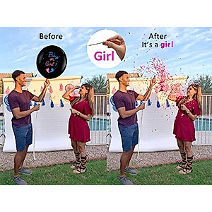 Jumbo Gender Reveal Confetti Balloons 2pcs 36" Black Boy or Girl Balloon Come with Blue Pink Confetti for Baby Gender Reveal Party Idea