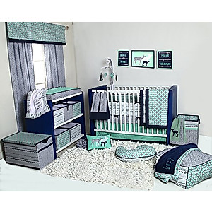 Bacati - Tribal Noah Mint/Navy Quilted Top Changing Pad Cover (Solid Top Mint/Navy)