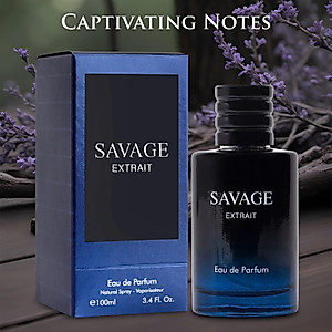 Savage Extrait Eau De Parfum for Men Top Notes of Grapefruit & Heady Spices Base Notes of Lavender Essence & Rich Wood Cologne for Everyday Wear, Work Days, Romantic Date Elegant 100ml Bottle