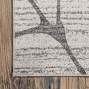 nuLOOM Lanette Abstract Leaves Machine Washable Ultra Thin Area Rug, 4' x 6', Light Grey