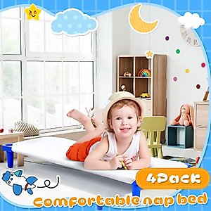 Geetery Stackable Daycare Cots with Sheets for Kids Include 54" L x 23" W Toddler Nap Cots for Sleeping and Daycare Sheets for Nap(Blue, 8 Pcs)