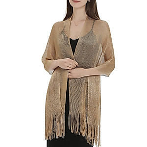 YGR Women’s Sparkling Metallic Shawls and Wraps for Evening Party Dresses, Gold