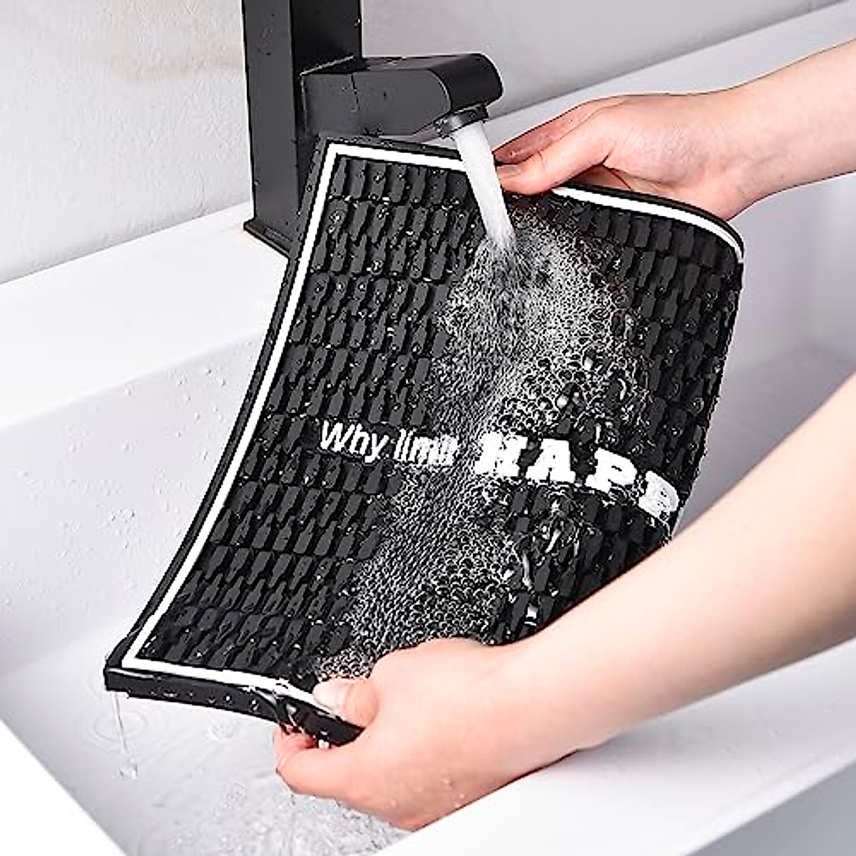 Premium Bar Mat - Non-Slip, Absorbent, and Multi-Purpose - Heavy Duty Commercial Grade Rubber - Dish Dry and Spill Mat for Kitchen or Cocktail Bar Countertops - Designed in USA - 16"x12"x0.4"-Black