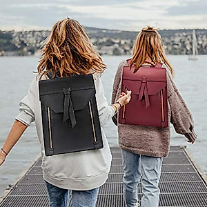 ESTARER Women Fashion Leather Backpack for Travel Work College 15.6inch Ladies PU Leather Backpack(Wine Red)