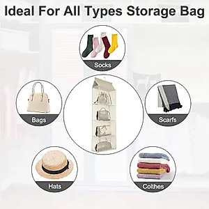 BIMZUC Hanging Handbag Organizer, [2 Pcs] Closet Hanging Organizer for Purse Handbag Bag, Hanging Purse Storage Organizer, Closet Organizers Storage for Room Family Bedroom Use, 4 Grids-Beige