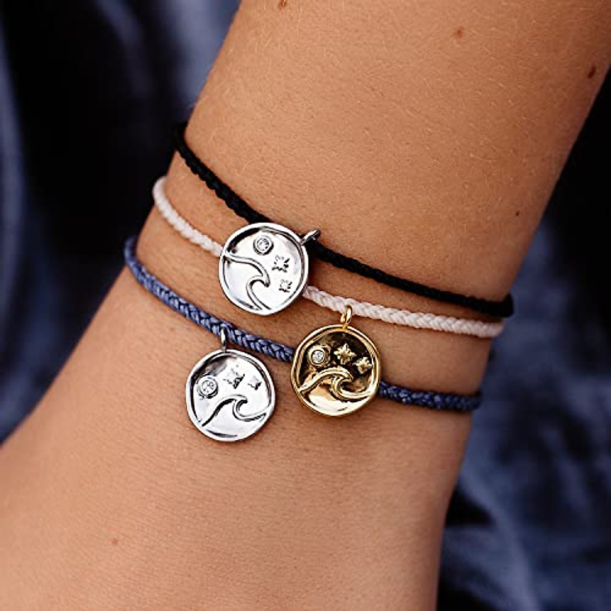 Pura Vida Bracelet Gold Crystal Wave Coin Charm Bracelet - Handmade with Czech Crystal, Adjustable with Waterproof Band - Stackable Bracelets for Teen Girls, Handmade Bracelets for Teens - Vanilla