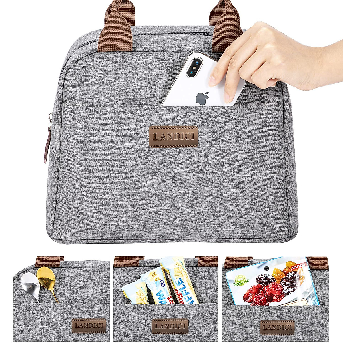 LANDICI Lunch Bag for Women Men Insulated Small Lunch Box for Adult Kids, Waterproof Reusable Soft Sided Cooler Lunch Tote Bag for Work Office School Travel Picnic Food, Grey