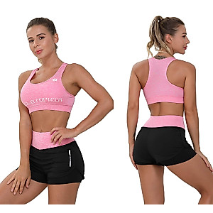 Workout Outfit Set for Women 5 Pieces Yoga Exercise Clothes with Sport Bra Shorts Leggings Shirt Jacket Athletic(Pink, L)