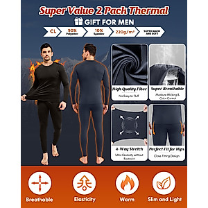 Thermal Underwear for Men, 2 Pack Long Johns Winter Long Underwear Sport Skiing Fleece Lined Base Layer Top and Bottom Set M