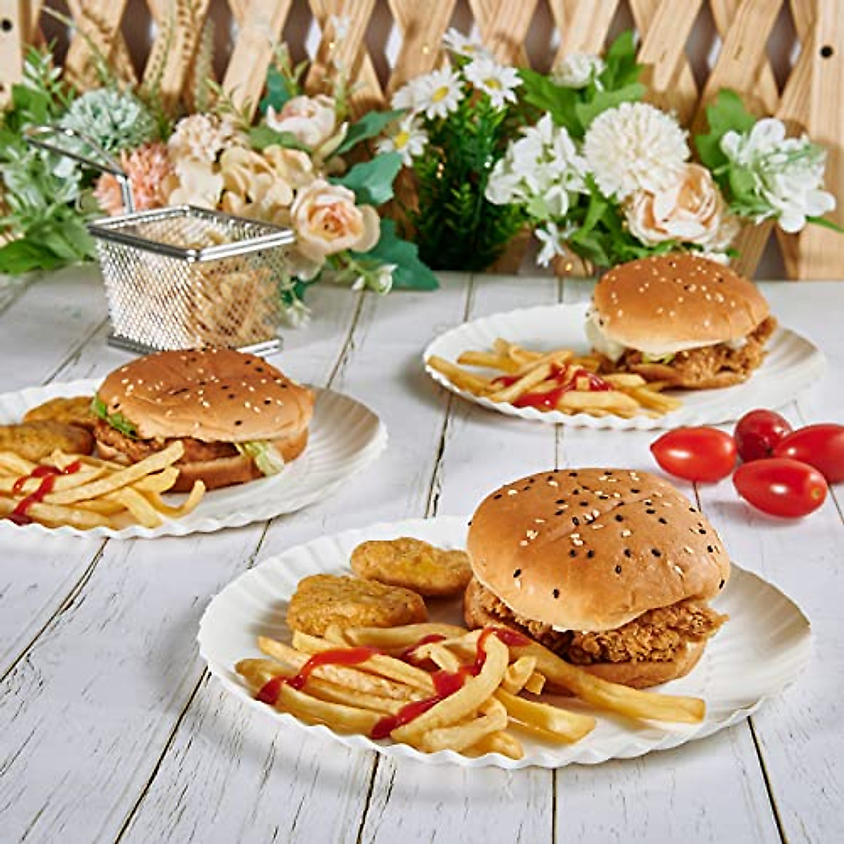 JOLLY PARTY 8.5 inch Round Dinner Plates - 400 Count Everyday Disposable, Light Weight White Paper Plates for Home and Office