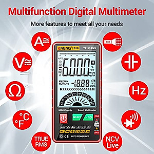 ANENG Digital Multimeter Smart Electrical Tester Auto-Ranging TRMS 6000Counts LCD Screen Voltmeter Measures NCV AC/DC Voltage Current Resistance Continuity Duty-Cycle Capacitance Temperature Frequency