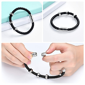 shajwo Cremation Bracelet for Ashes Jewelry for Women Men Genuine Leather Bangle Keepsake Memorial Urn Bracelet,Black 18cm