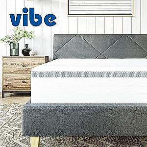 Vibe Gel Memory Foam Mattress, 12-Inch CertiPUR-US Certified Bed-in-a-Box, Queen, White