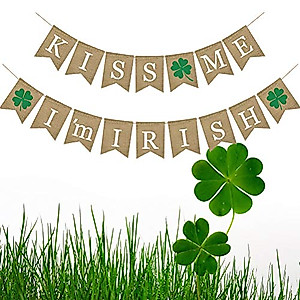 Best Party Decor Amosfun st Patricks Day Decorations for The Home KISS ME I'm Irish Shamrock Burlap Banner Four- Leaf Clover Bunting Garland St. Patrick Day Decorations (C Type)