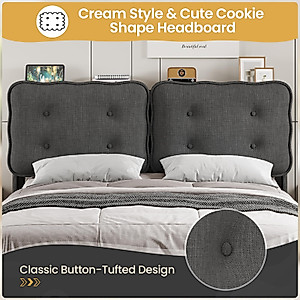 DICTAC Headboard for Queen Size with Storage Space Modern Linen Fabric Upholstered Headboard Queen Size,Adjustable Height,Biscuit Shape,No Bracket Adapter Required,Easy Assembly, Dark Grey