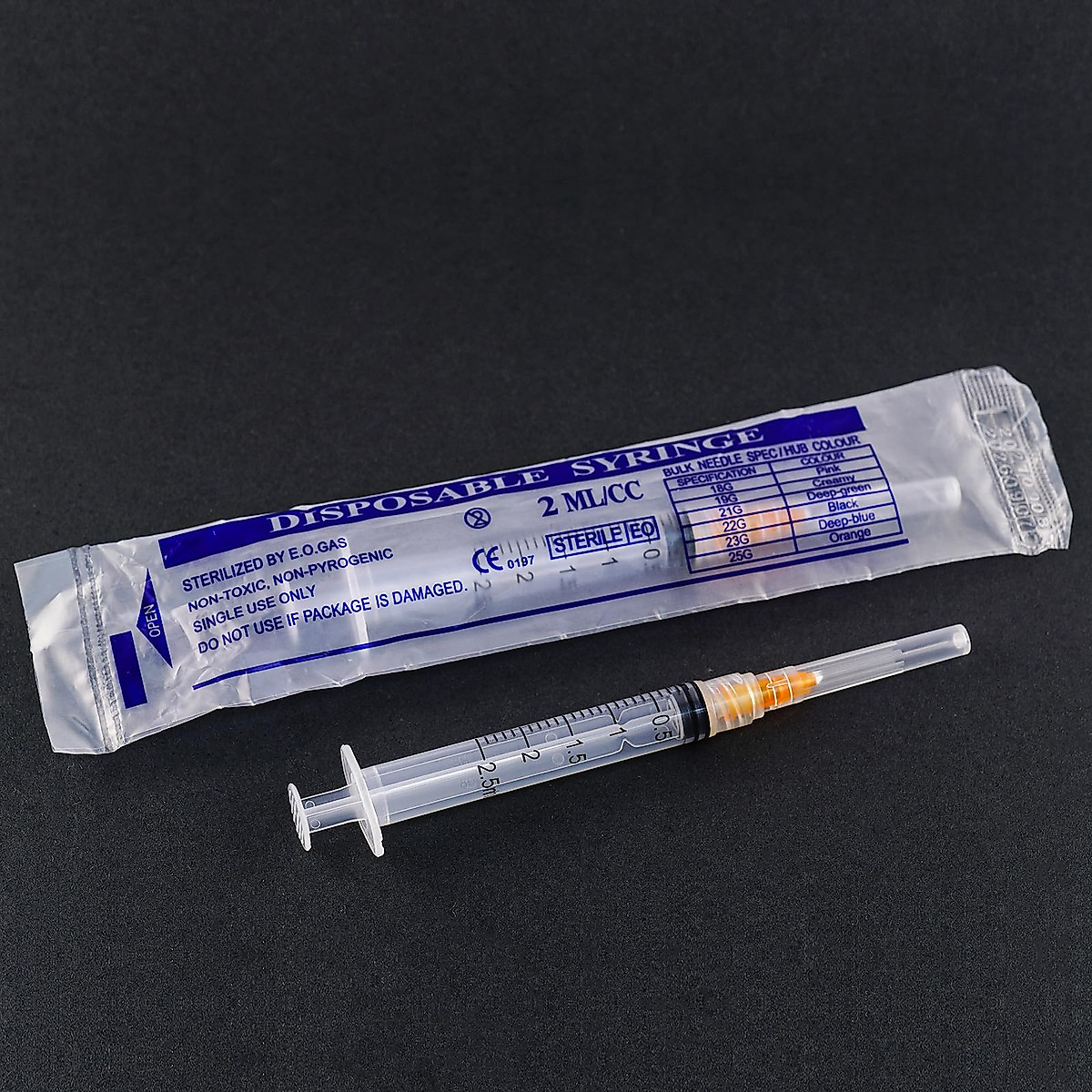 2ml Luer Lock Syringe With 25 Gauge 1 Inch Needle,Disposable Individual Package,Pack of 20