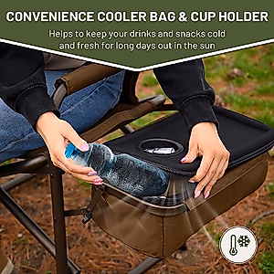 TIMBER RIDGE Lightweight Camping, Portable Laurel Director's Side Table, Cooler Bag & Mesh Pocket Compact Outdoor Folding Lawn Chair, Supports 300lbs, Earth Brown