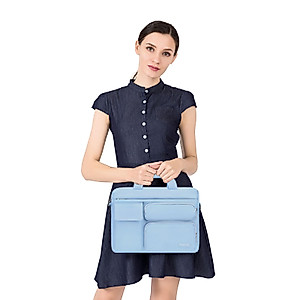 MOSISO Laptop Shoulder Bag Compatible with MacBook Air 15 M3 M2 2024 2023/Pro 16 inch M4 M3 M2 M1,15-15.6 inch Notebook with 2 Raised&1 Flapover&1 Horizontal Pocket&Handle&Belt, Airy Blue