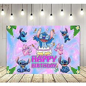 Hawaiian Aloha Backdrop for Lilo and Stitch Theme Birthday Party Supplies 5x3ft Tropical Photo Background for Stitch Theme Party Cake Table Decorations Baby Shower Banner