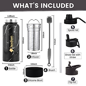 Lexlion Tea Infuser Bottle - Fruit Infuser Water Bottle 32 Oz, Triple Walled Insulated Stainless Steel Bottle, Thermal Leaf Infuser, Silicone Sleeve, 3 Lids Leakproof, Metal Mug Gallon