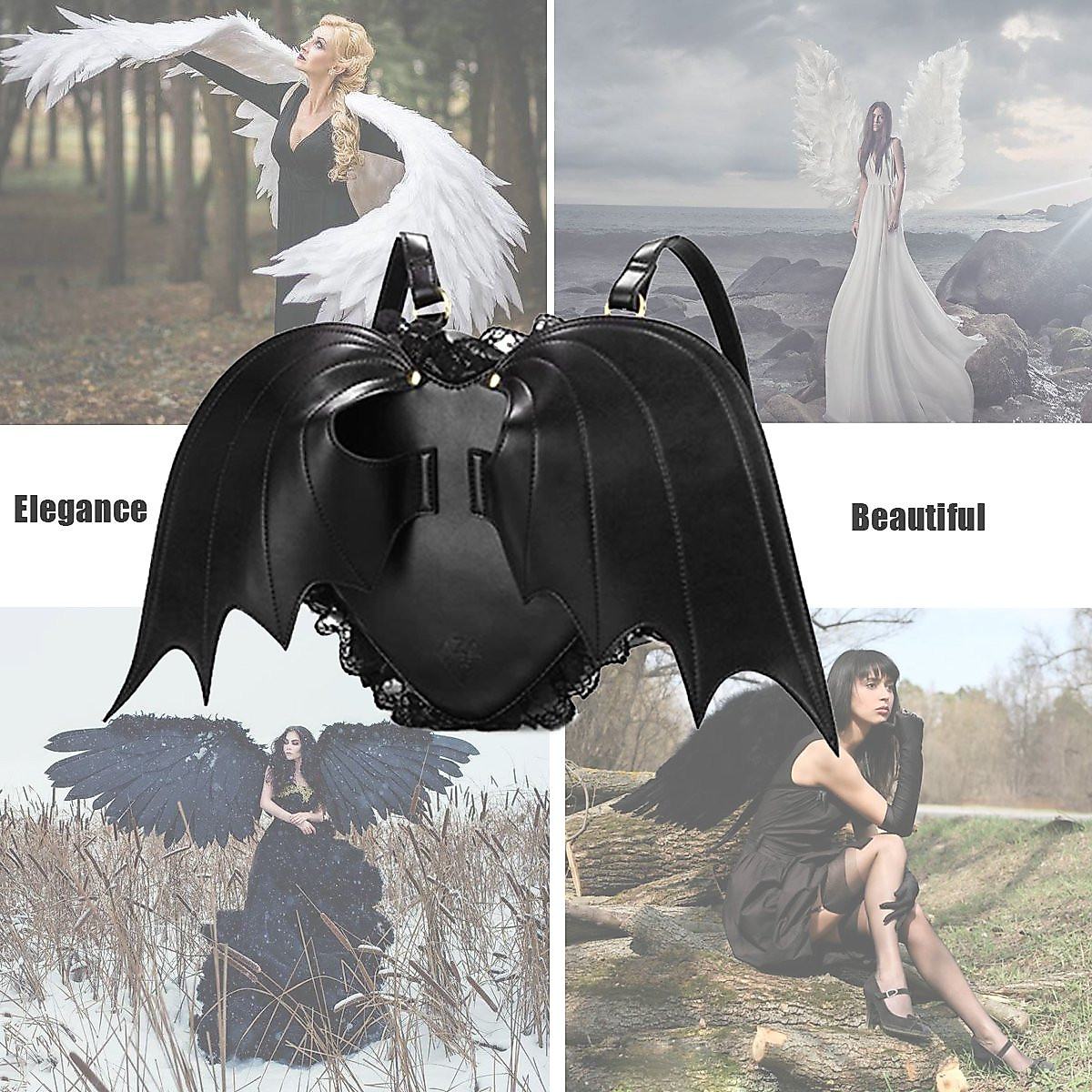 Makerfire Novelty Black Bat Wings Backpack Wing Gothic Goth Punk Lace Lolita Bag