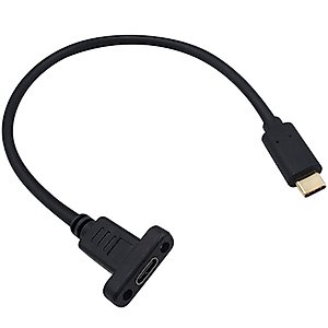 Poyiccot USB 3.1 Type C Extension Cable, USB C Extension Cable Short, USB C Panel Mount 10Gbps 60W USB C Extender Cable for Data & Sync (Straight USB C Male to Female), 1ft/30cm